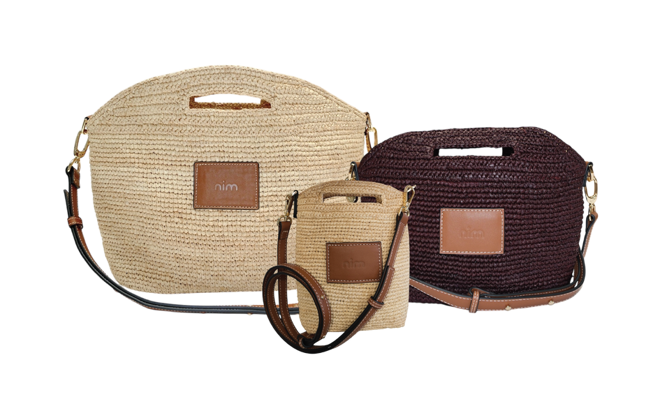 Leather Trimmed Raffia Pocket - Natural